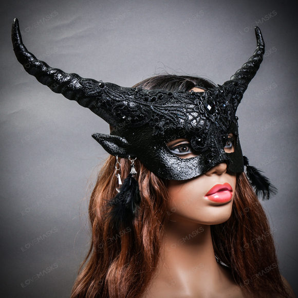 ILOVEMASKS | Accessories | Krampus Horn Lace Animal Devil Women Mask ...